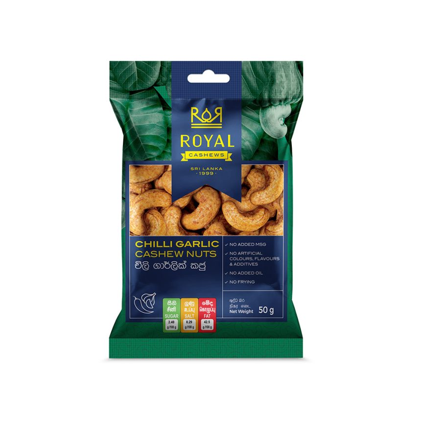 50g Chilli Garlic Cashew Nuts Pack - Royal Cashews