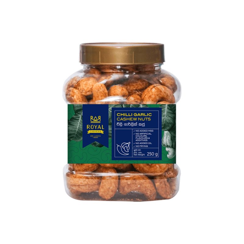 250g Chilli Garlic Cashew Nuts - PET Bottles - Royal Cashews